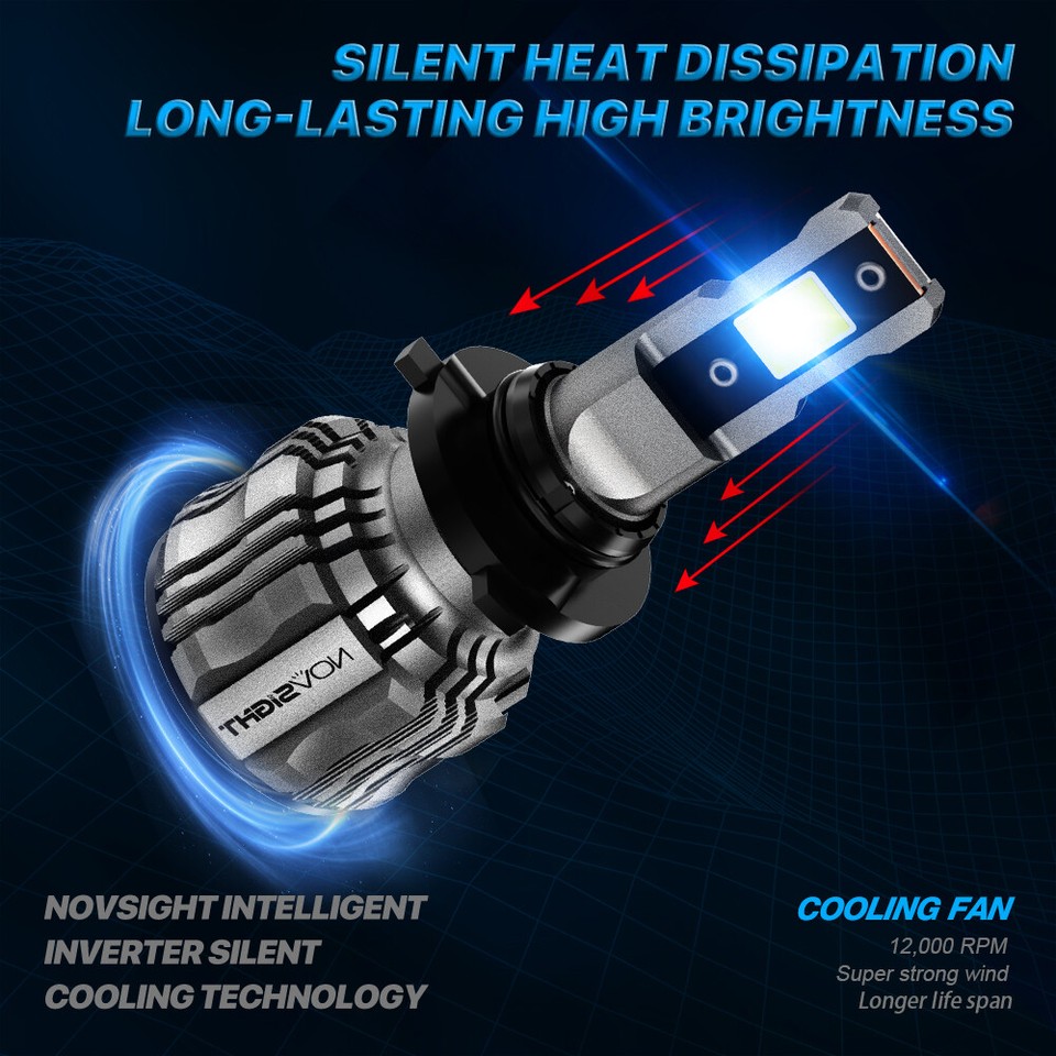 NOVSIGHT 9005 LED Headlights Bulbs High/Low Beam White 6500K 30000LM ...