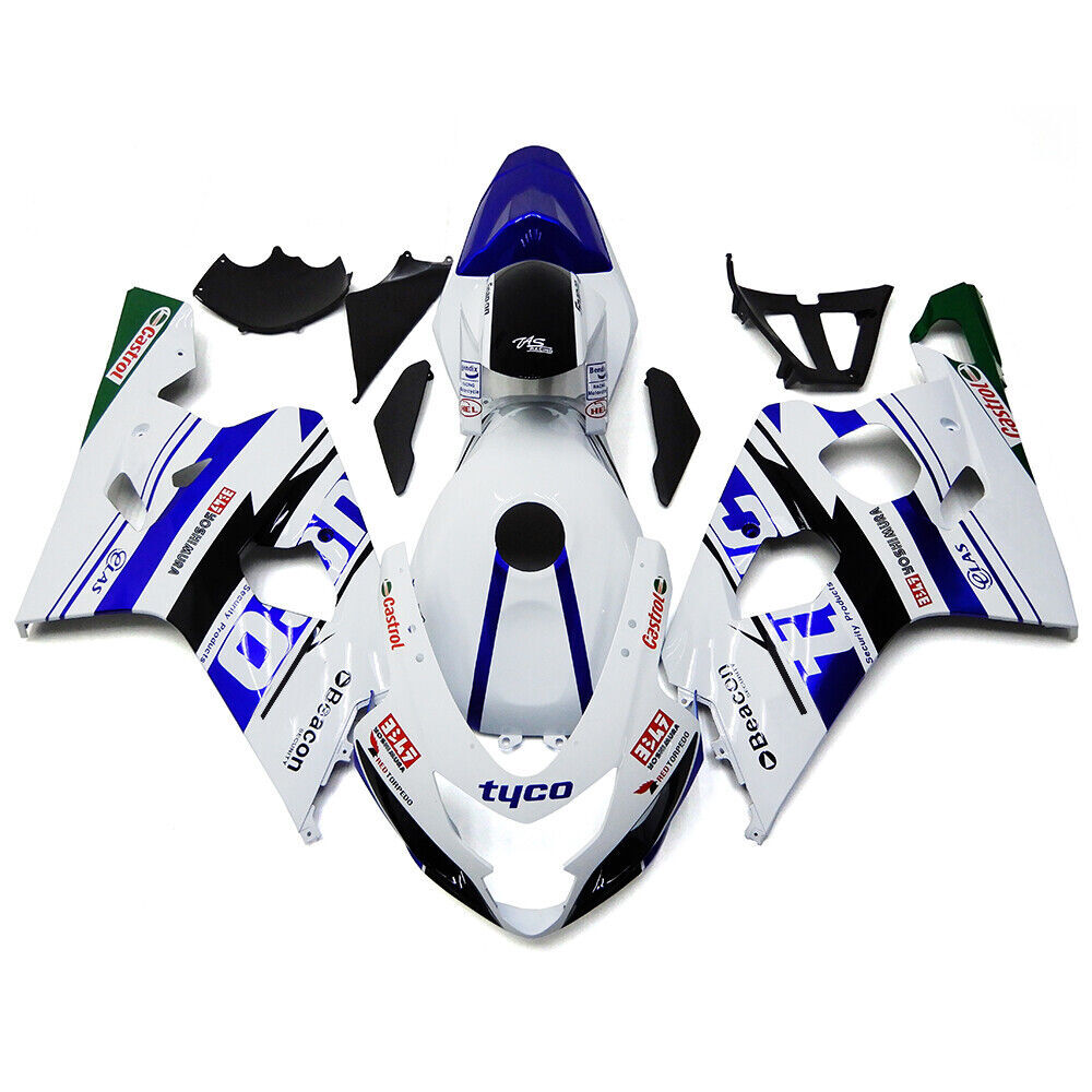 White Blue Injection Molded Fairings Kit For 2004 2005 Suzuki GSXR600 ...