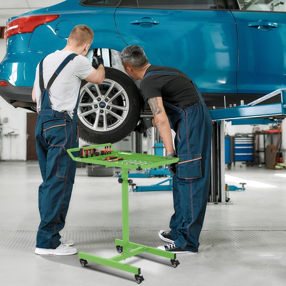 Adjustable Work Table with Wheels, Mechanic Rolling Tool Tray Table for ...
