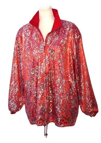 Y2K Holographic Bomber Jacket Reversible Red Silver H… - Gem