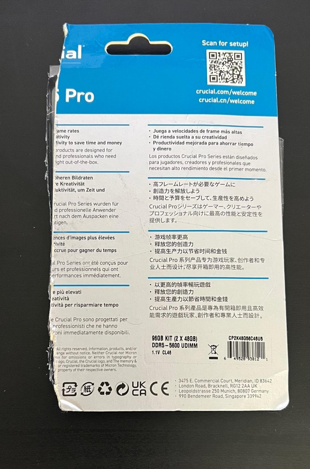 CRUCIAL/MICRON - Pro 96GB (2 x 48GB) DDR5 SDRAM Memory Kit | eBay