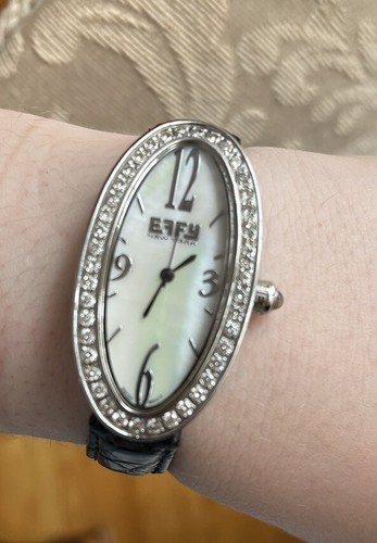 Effy NY Sapphire Crystal Swiss Mvt Pave Diamonds Bezel MOP Dial Women ...