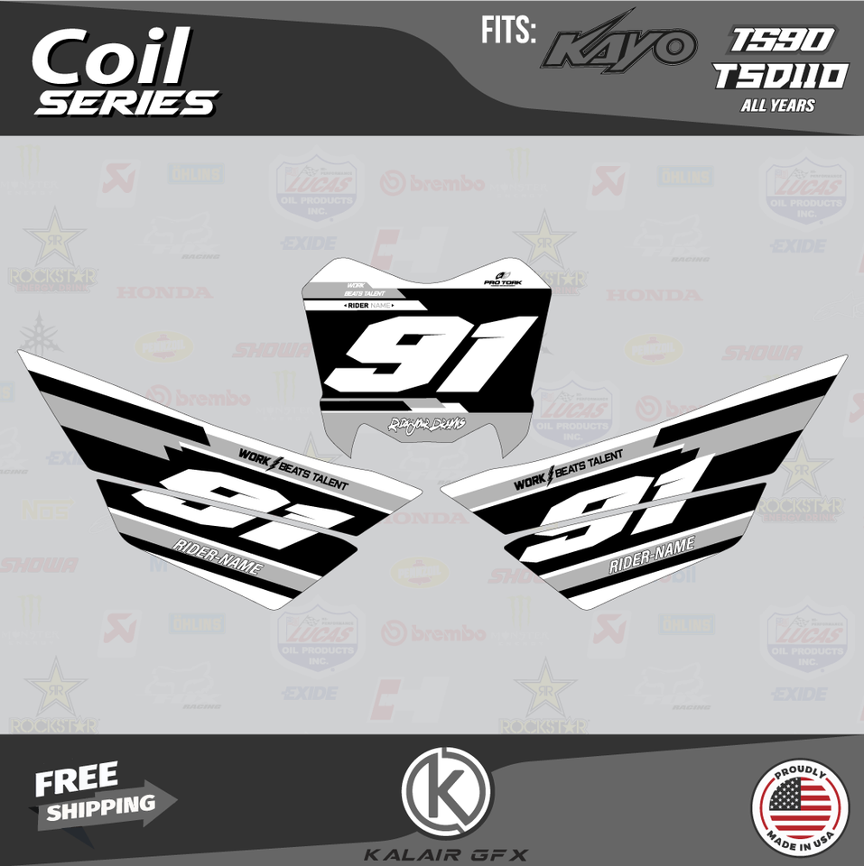 Graphics Kit for Kayo Pit bike TS90 and TSD110 All Years Coil - WHITE ...