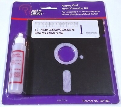 NEW - READ RIGHT 5.25 FLOPPY DISK HEAD CLEANING LIQUID & DISKETTE KIT ...