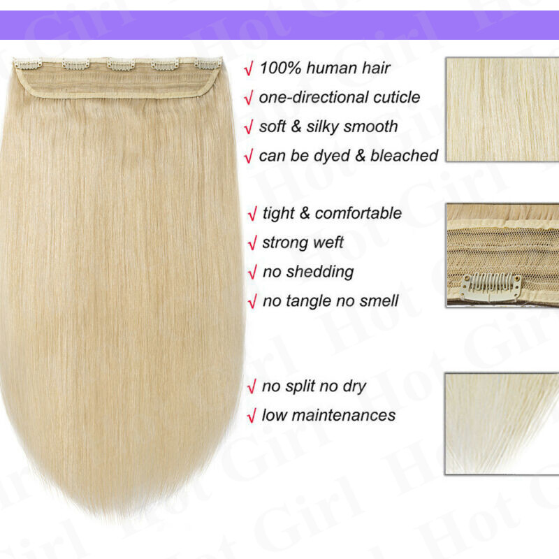 100g Real Remy Clip In Human Hair Extensions One Piece 3/4Full Head 20 ...