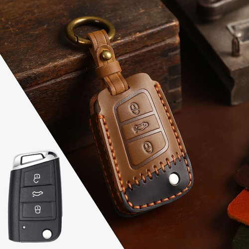 For Volkswagen Passat Golf GTI Tiguan Polo Leather Remote Flip Key Fob ...
