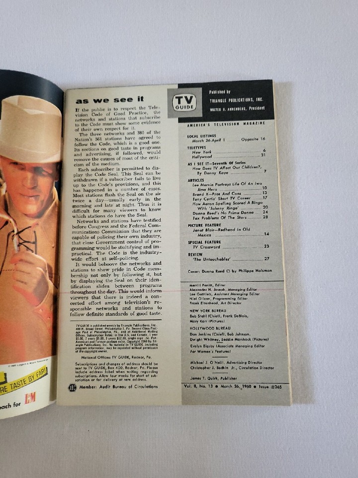 1960 MARCH 26-APRIL 1, TV Guide, Tony Curtis, (MH836) | eBay