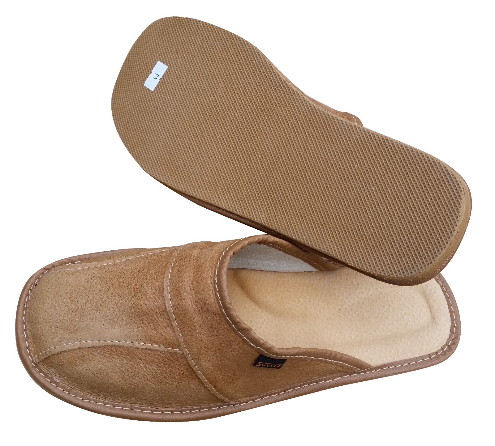 Men's Leather Slippers Brown Slip On Shoes Size 7 - 13 Summer Mules ...