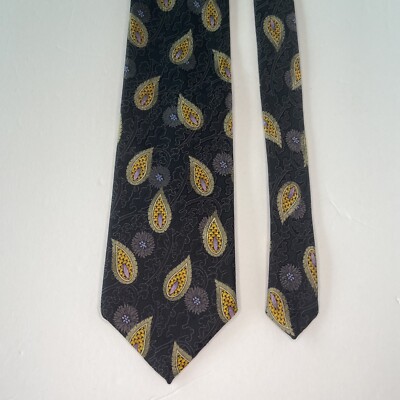 Robert Talbot Best Of Class Silk Tie Black Gold Feather Like Accents 58 ...