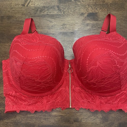 Cacique Sexy Boost Balconette Bra Longline Plus Size 44G Red Lace Zip ...