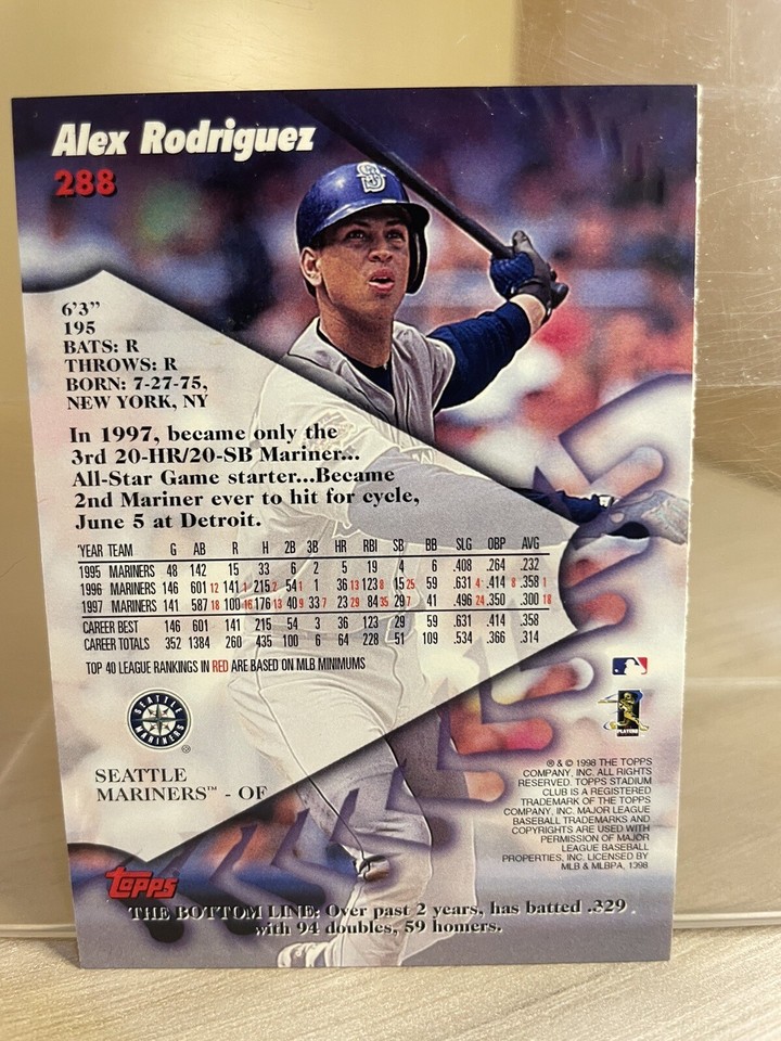 Alex Rodriguez 1998 Topps Stadium Club Baseball Card #288 | eBay
