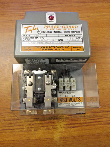 TAYLOR PHASE GUARD PHASE FAILURE RELAY 25A, 480V, CAT# PNDR-480-3TDPDT ...