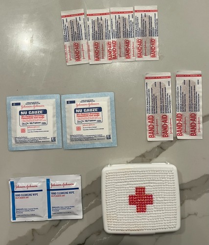 bedazzled emergency kit from Johnson and Johnson, cleaning wipes, gauze ...