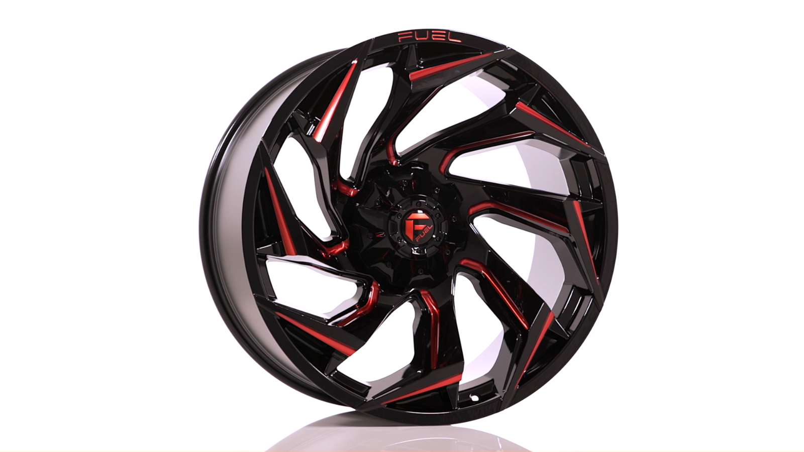 Set 4 Fuel D755 Reaction 20x10 6x135 6x5.5 Black Milled Red Tint Wheels ...