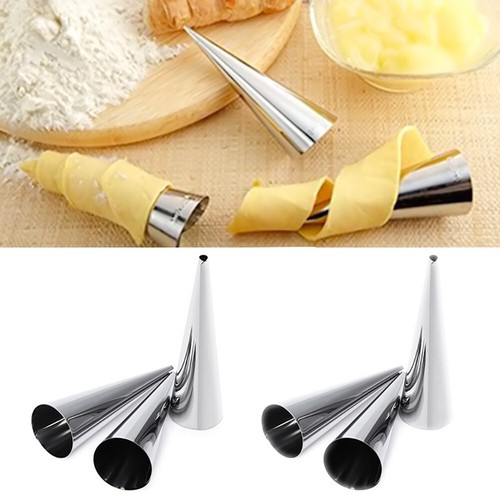 6X Croissant Stainless Steel Bread Baking Tube Cream Horn Mould Pastry ...