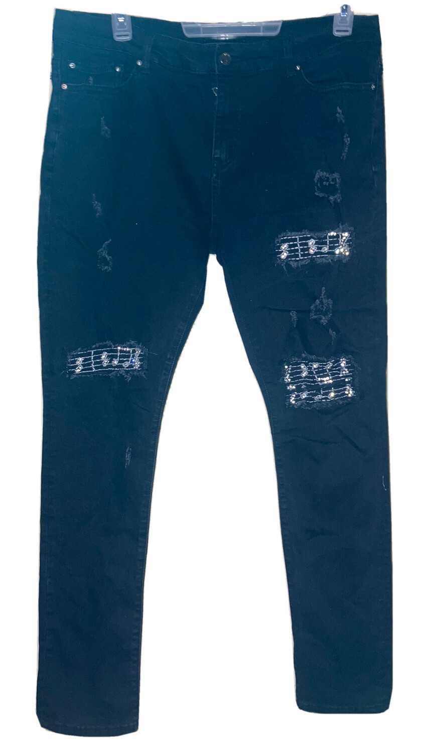 Amiri Rhinestone Musical Notes Distressed Ripped Blac… - Gem