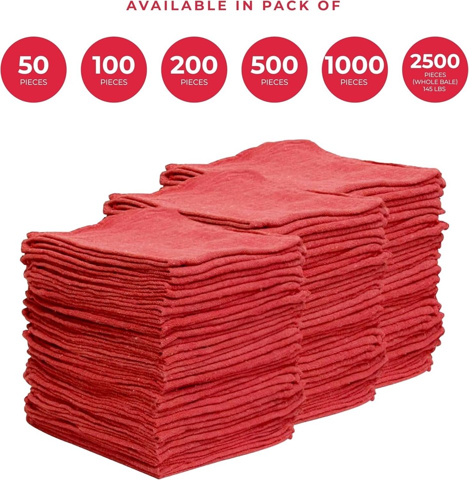 500 Pieces Red Shop Towels Large 15x14 Cleaning Rags, Fast Free ...