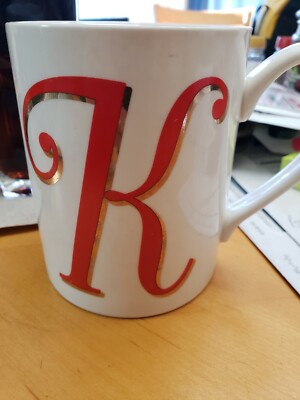 Monogrammed "K" coffee mug 16 oz with red and gold letter K | eBay