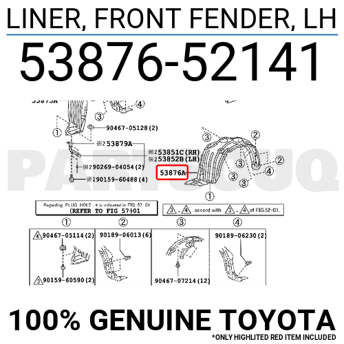 5387652141 Genuine Toyota LINER, FRONT FENDER, LH 53876-52141 | eBay