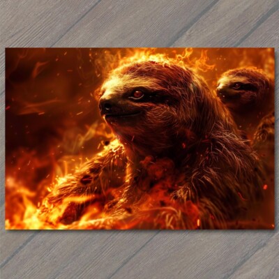 FLATCARD Sloth from Hell Fire Evil Unusual Demon Devil Animal Funny ...