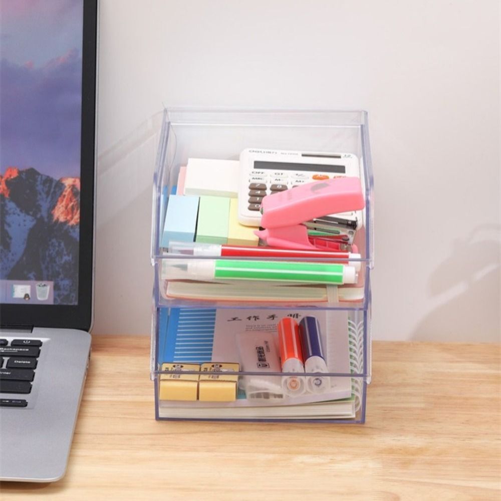 Translucent Desktop Organizer Desktop Storage Box Home Office Supply | eBay