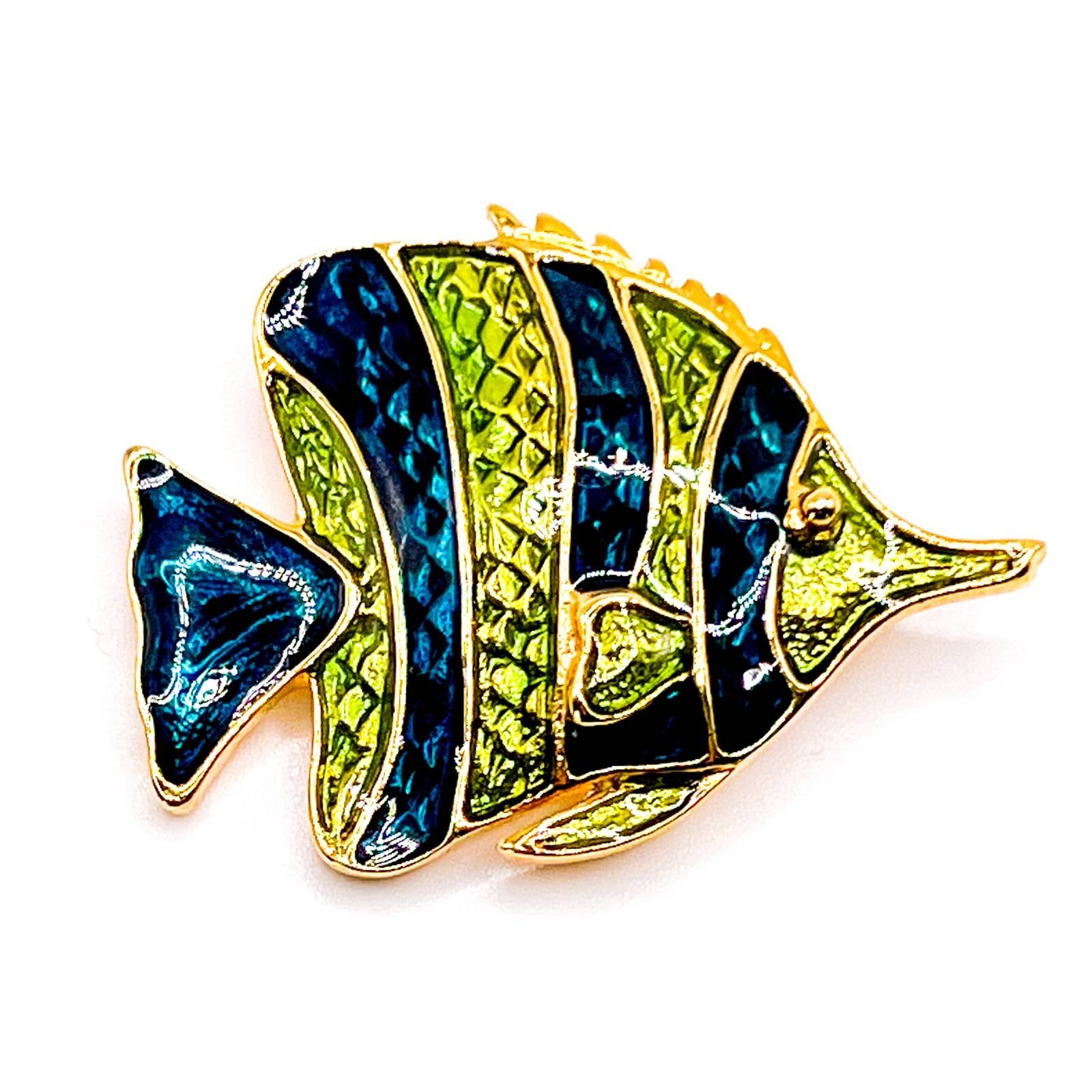 Vintage Mid Century Tropical Fish Brooch Pin Green Blue Enamel Gold ...