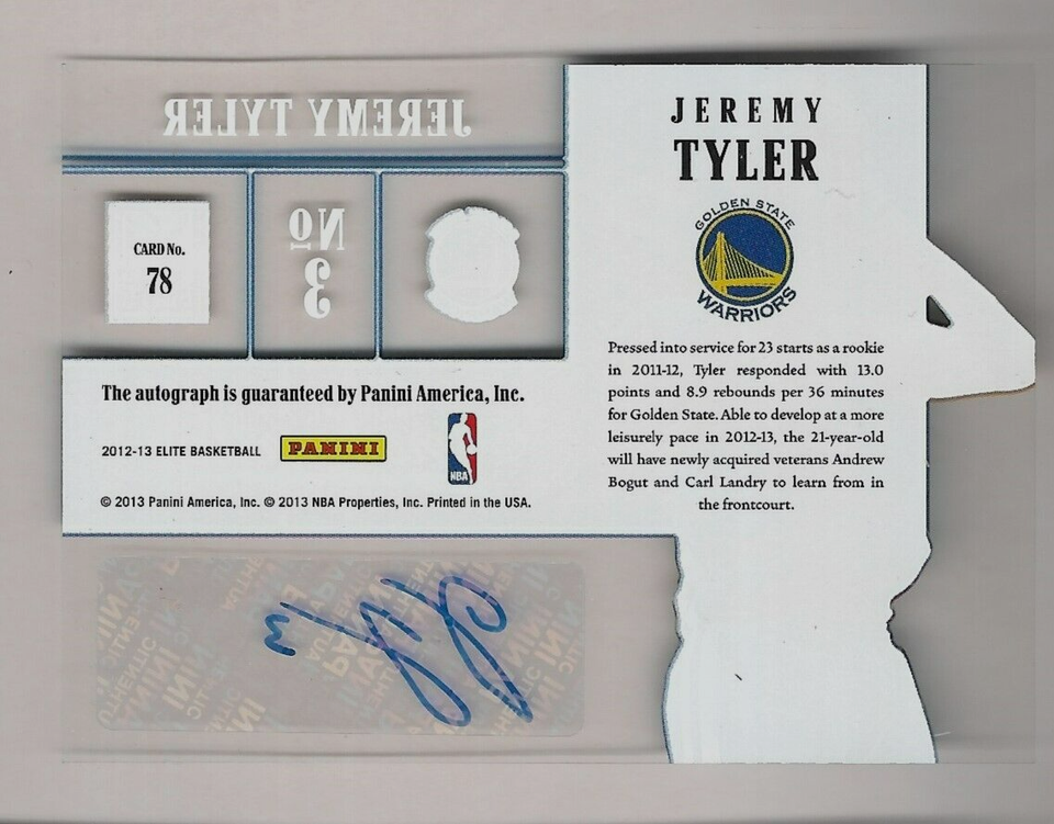 JEREMY TYLER 2012-13 ELITE ROOKIE INSCRIPTIONS AUTOGRAPH ACETATE RC ...