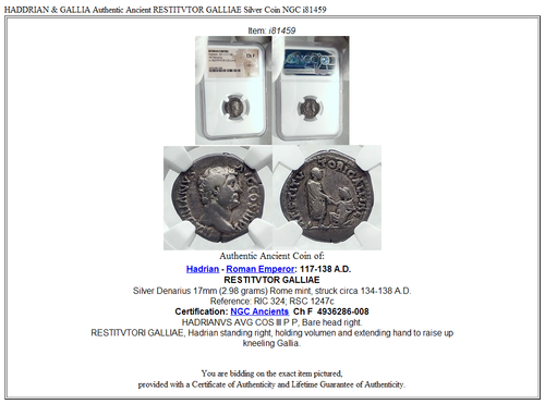 HADDRIAN & GALLIA Authentic Ancient RESTITVTOR GALLIAE Silver Coin NGC ...