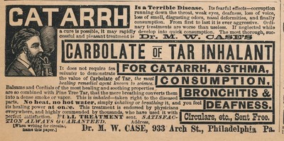 Magazine Ad - 1881 - Dr. M.W. Case Carbolate of Tar Inhalant - CATARRH ...