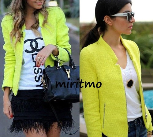 A327 ZARA BLAZER NEON YELLOW ZIP POCKETS BOUCLE COAT JACKET SMALL - S ...