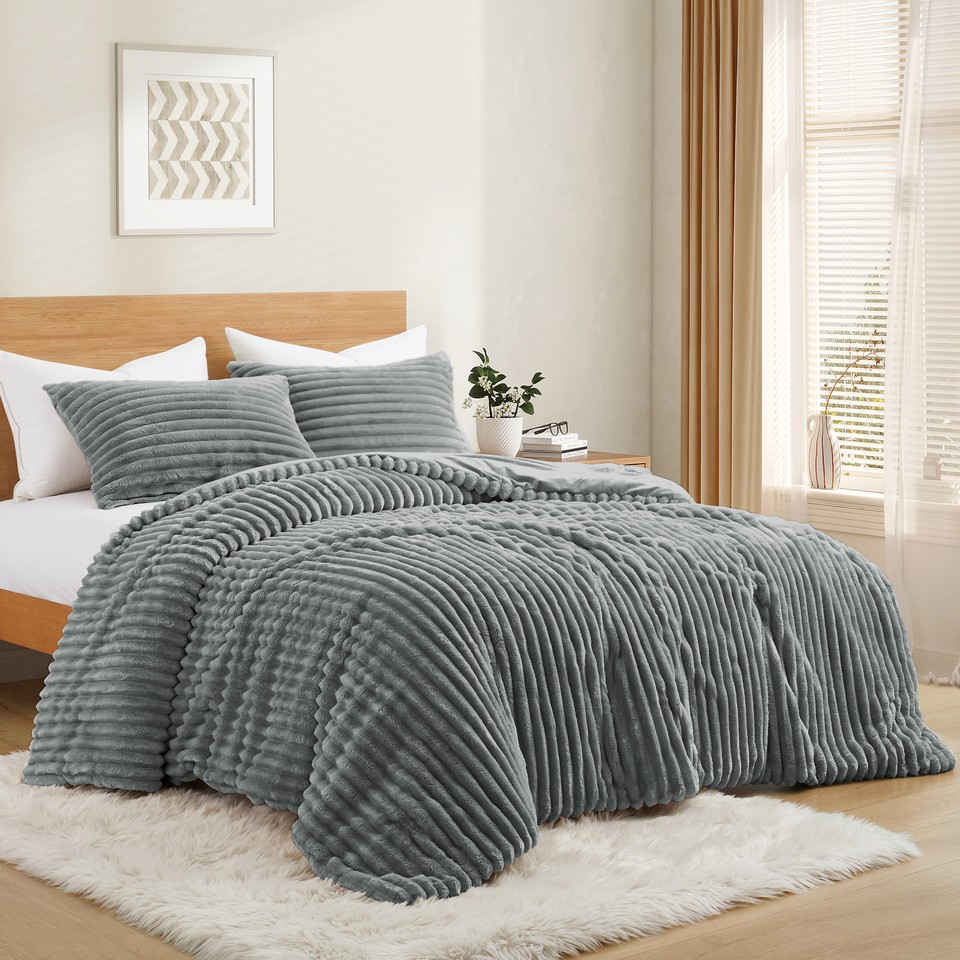 Super Soft Warm Fluffy Fleece Flannel Comforter Sets Faux Fur Bed ...