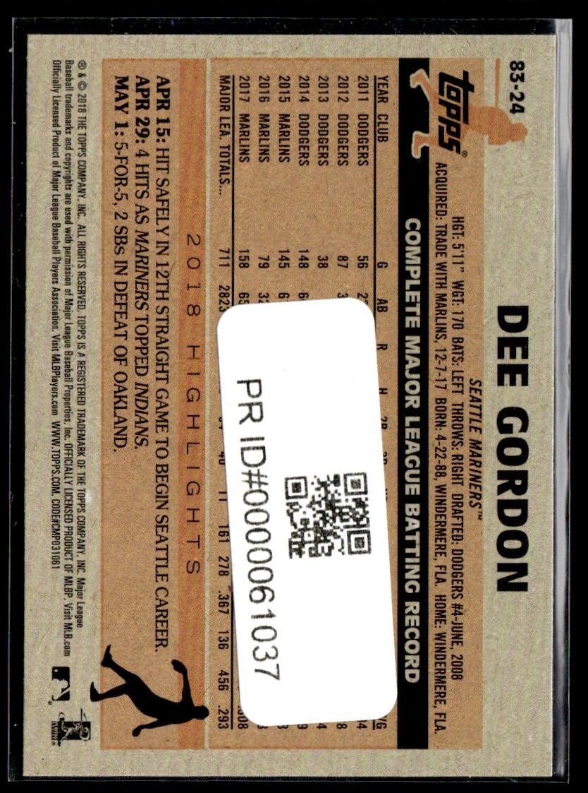 2018 Topps Update 1983 Dee Gordon Seattle Mariners #83-24 | eBay