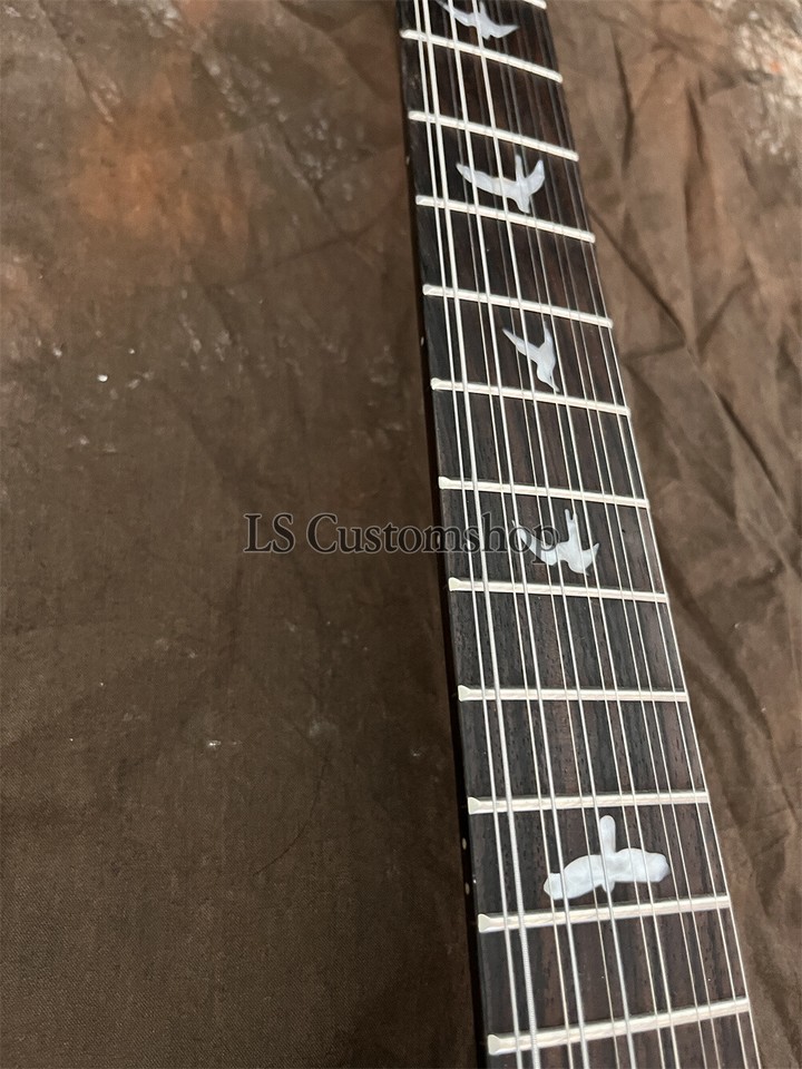 Solid Body 12 String Electric Guitar Red Quilted Maple Top Gold ...