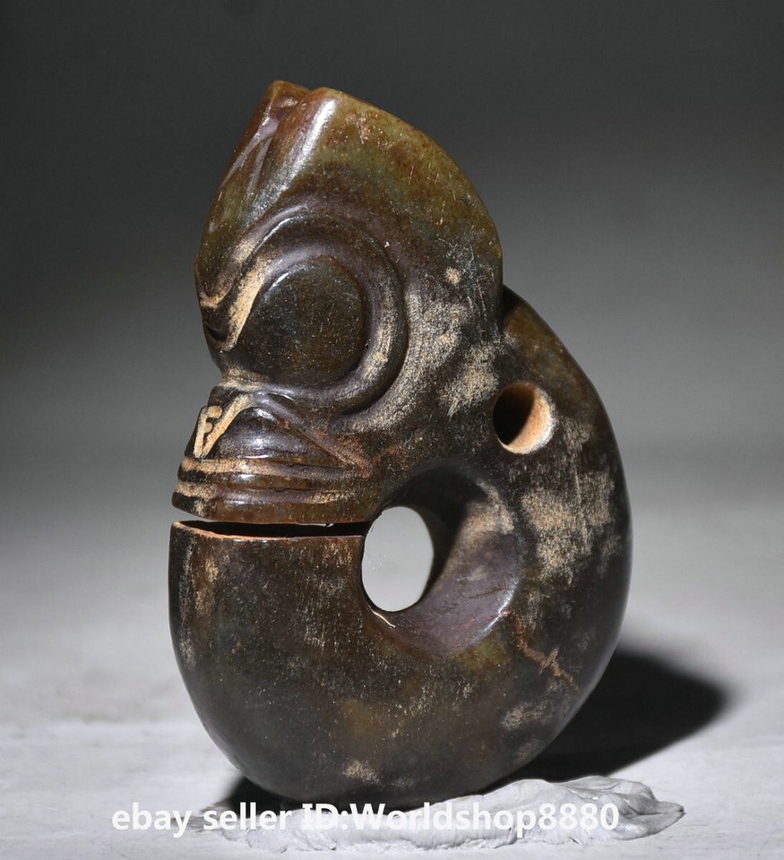 2.8" Old Chinese Hongshan culture Old Jade Pig Dragon Hook Amulet ...