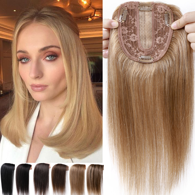 Women's 100% Remy Human Hair Topper Clip In Silk Top Toupee Extension ...