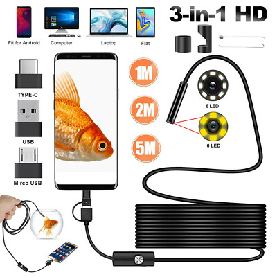 5M 8LEDs Snake Endoscope Borescope 8mm Inspection USB Camera Scope for ...