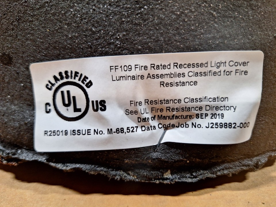 TENMAT RECESSED LIGHT COVER ONE HOUR UL FIRE RATED FF109-300 | eBay