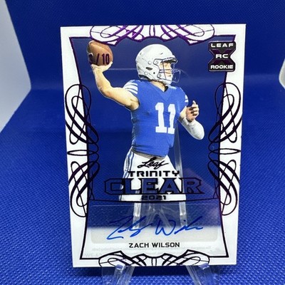 ZACH WILSON 2021 LEAF TRINITY FOOTBALL CLEAR ROOKIE AUTO Purple /10 ...