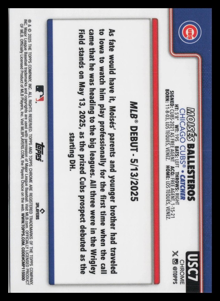 2025 Topps Chrome Update #USC7 Moisés Ballesteros Sepia Refractors | eBay