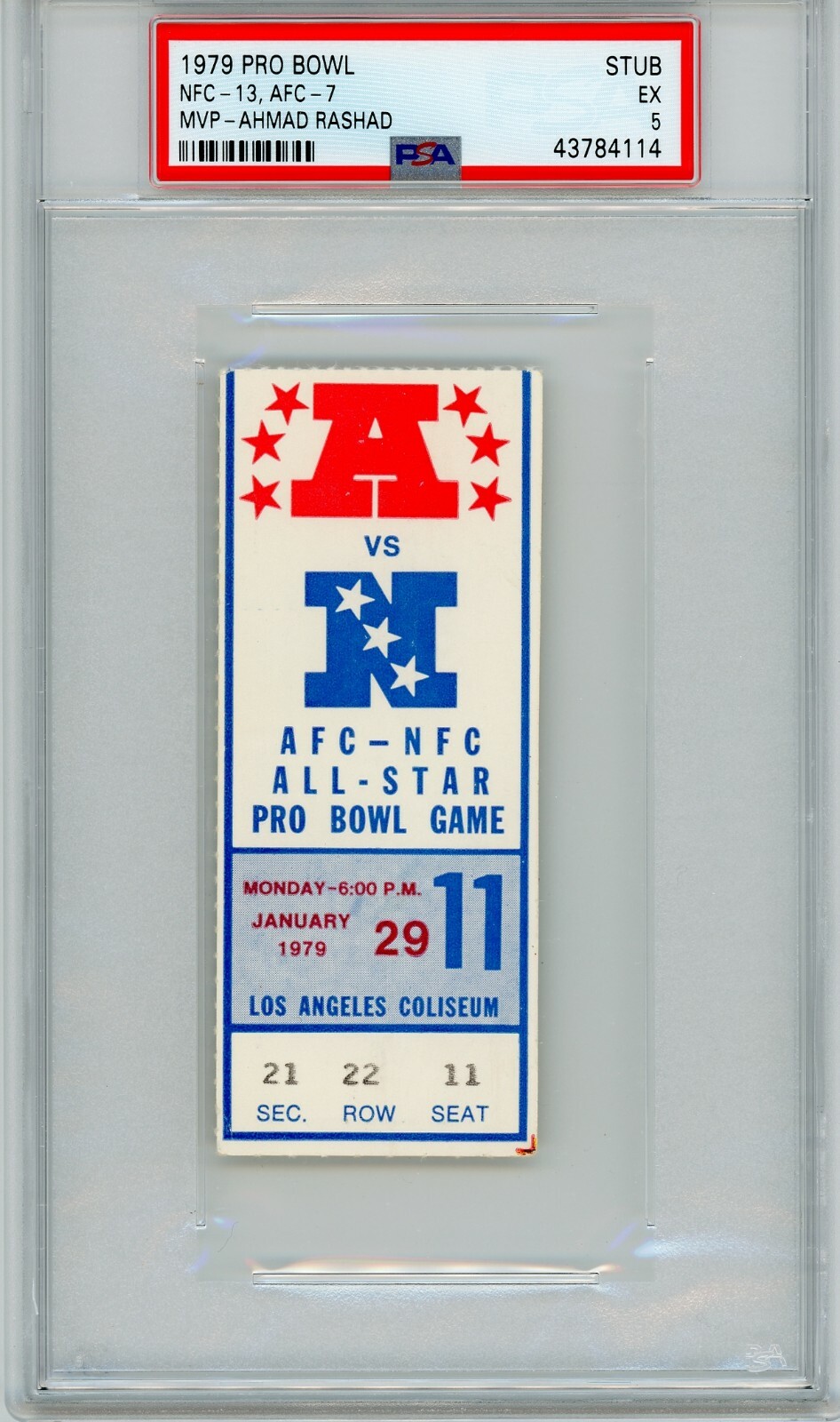 1979 NFL FOOTBALL PRO BOWL TICKET STUB PSA 5 RARE OLD VINTAGE AHMAD ...