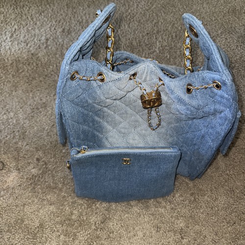 Inspired Chanel Medium Light Blue Denim Hobo 25 Bag With Pouch Gold ...