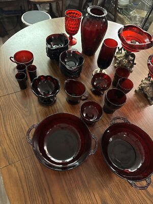 35 Piece Ruby Red Depression Glassware Set | eBay
