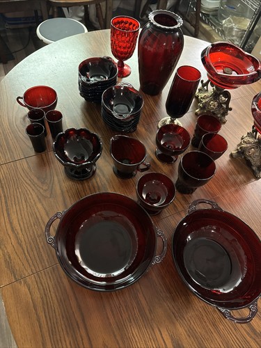 35 Piece Ruby Red Depression Glassware Set | eBay