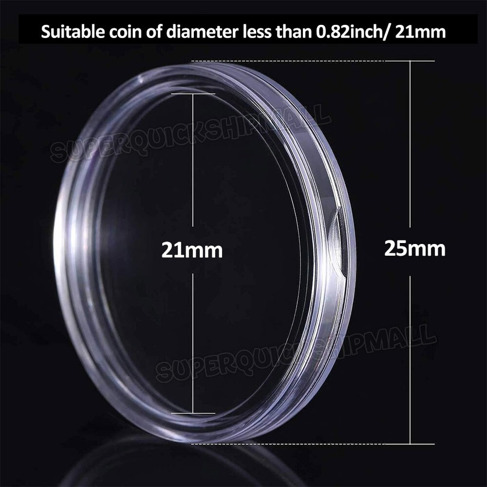 100pcs Coin Storage Box Case Capsules Holder Clear Plastic Round 21mm ...