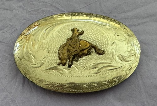 VTG Signed LL Sterling Engraved Silver Front Bronco Buster Trophy Belt ...