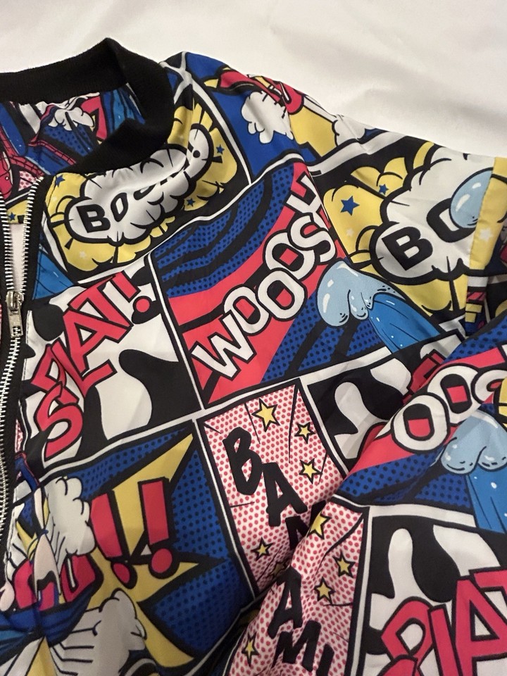 Pop Art Print Bomber Jacket Women’s Medium Zip Up”boom! Splat Wow ...