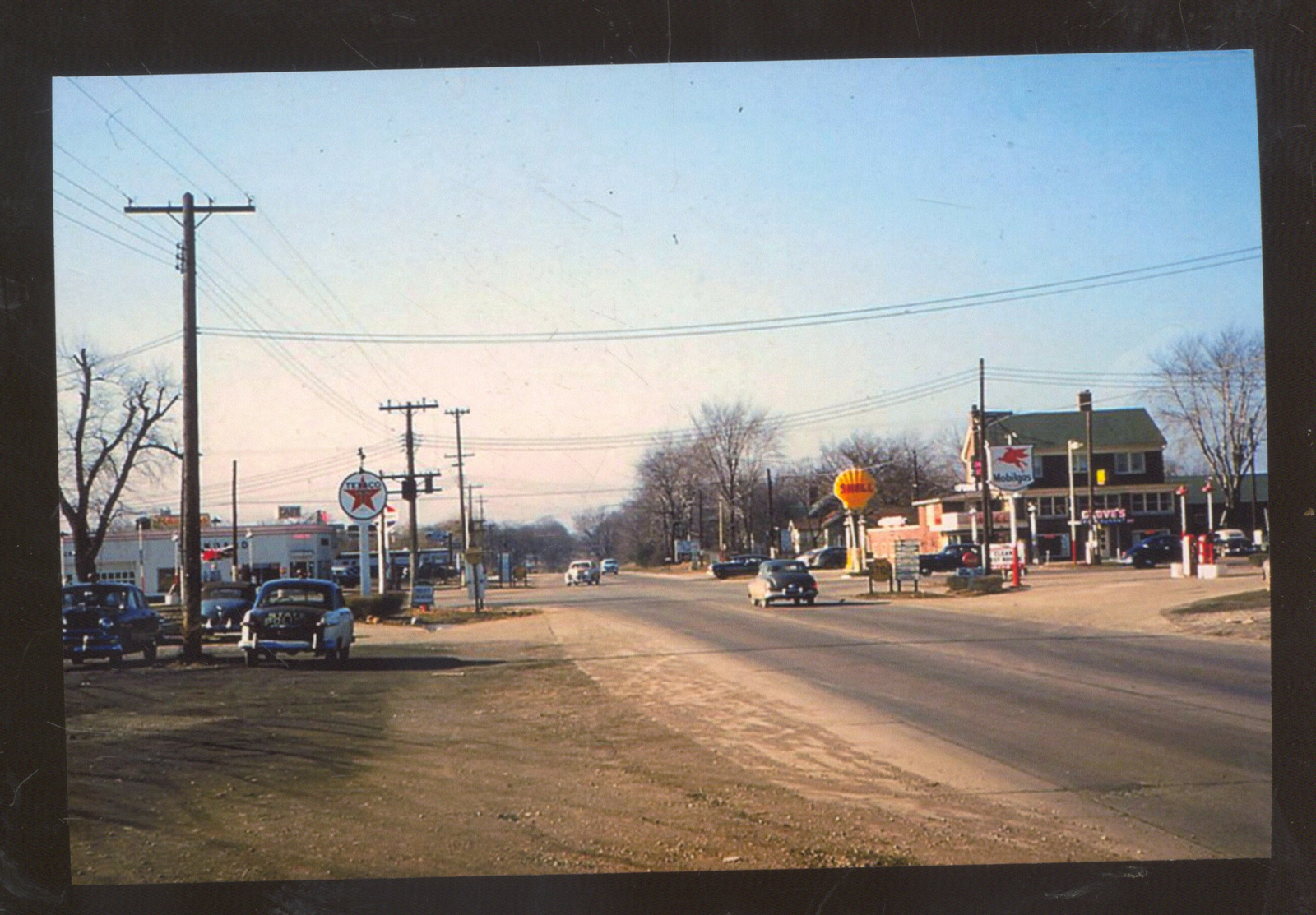 DECATUR ILLINOIS GAS STATION TEXACO STREET SCENE POSTCARD COPY OLD CARS ...