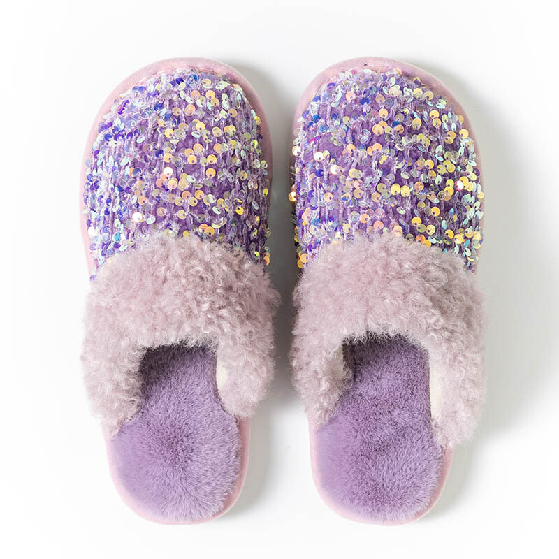 Ladies Faux Fur Slip on Slippers House Shoes Winter Fleece Lined Flat ...