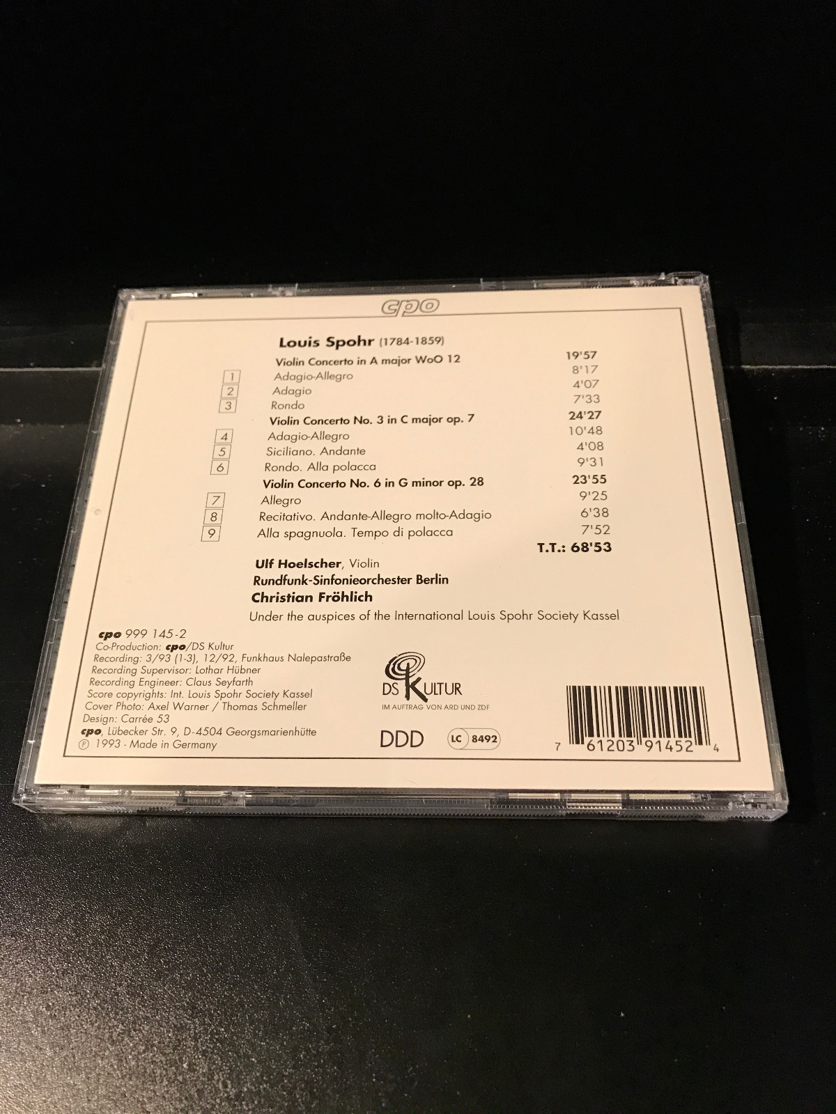 Louis Spohr: Violin Concertos in A, 3 & 6; CD-Hoelscher-Frohlich-CPO ...