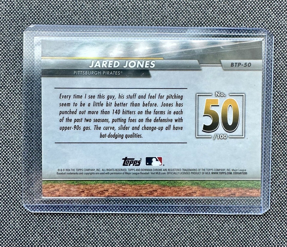 2024 Bowman JARED JONES Top 100 Gold Refractor #/50 #BTP-50 COLOR MATCH ...